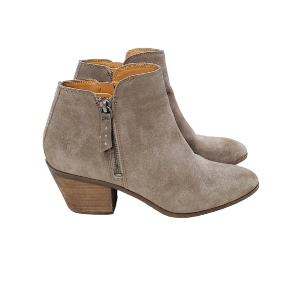 Frye | Shoes | Frye Taupe Leather Suede Judith Block Heel Booties ...